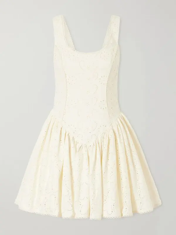 Agua Bendita Pluma Playa Broderie Anglaise Cotton Mini Dress - Neutrals