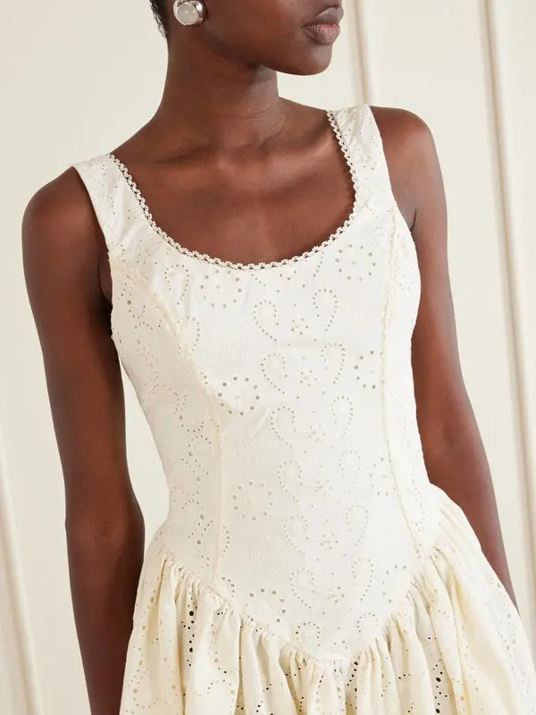 Agua Bendita Pluma Playa Broderie Anglaise Cotton Mini Dress - Neutrals