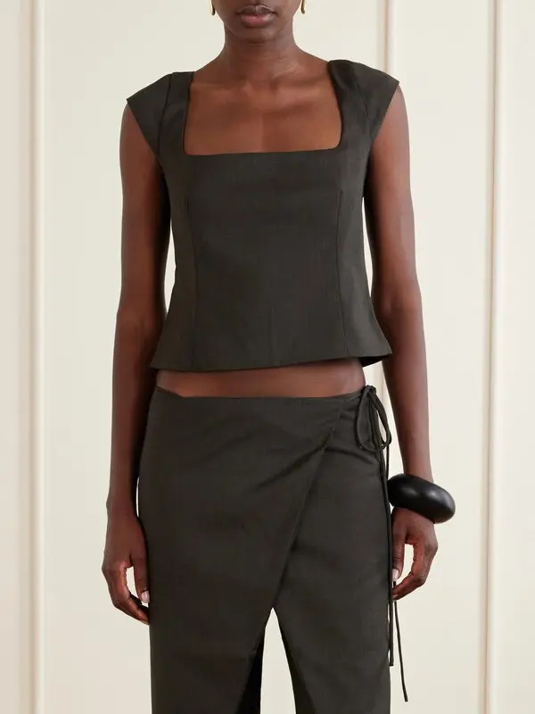 ST. AGNI Open-back Wool-blend Blouse With Square Neckline - Gray