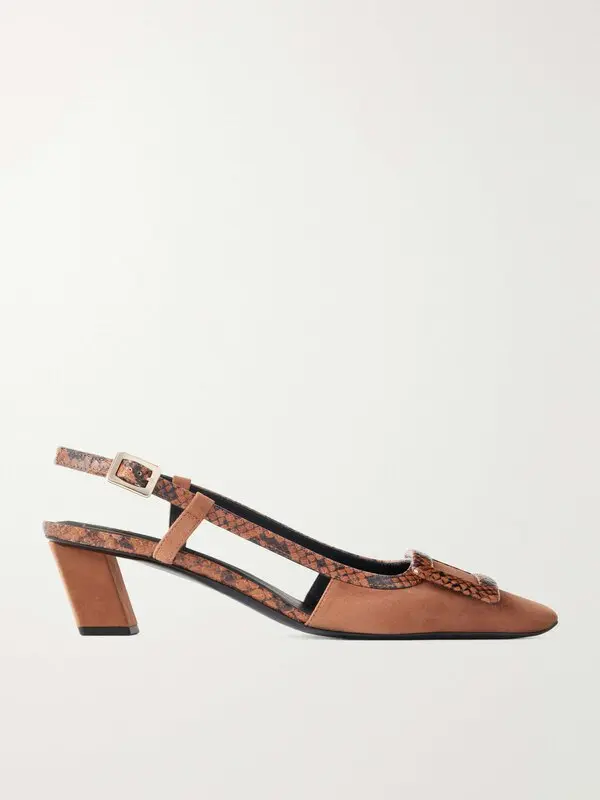 ROGER VIVIER 45 Snake-effect Leather-trimmed Suede Pumps - Dark Brown