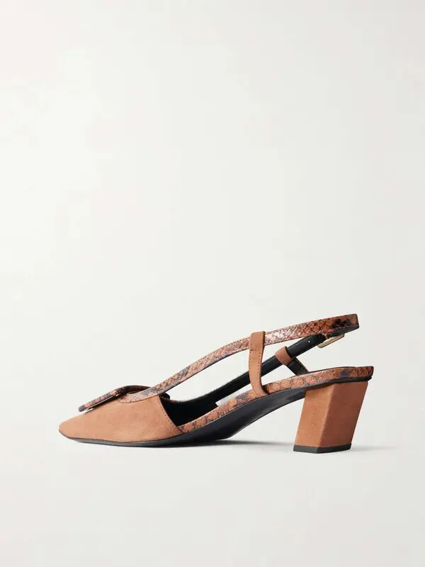 ROGER VIVIER 45 Snake-effect Leather-trimmed Suede Pumps