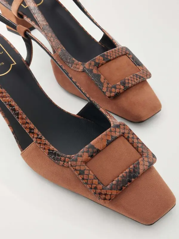 ROGER VIVIER 45 Snake-effect Leather-trimmed Suede Pumps