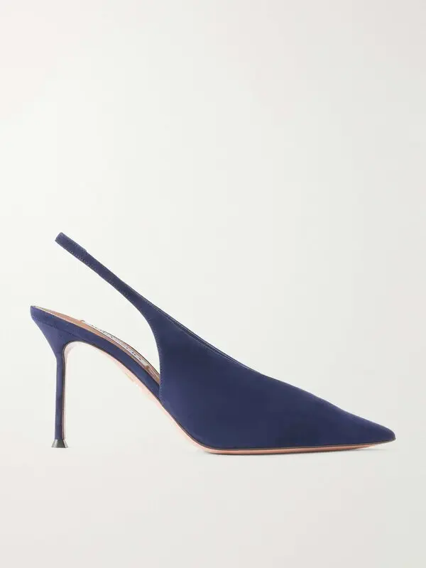 AQUAZZURA Voltaire 85 Suede Slingback Pumps - Navy