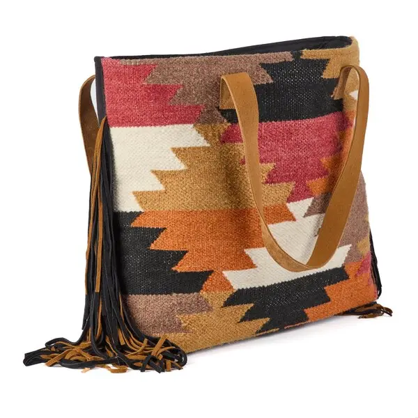 BEDROOM ATHLETICS Montreux Luxury Boho Tassled Tote Bag Multi Azteca - Black