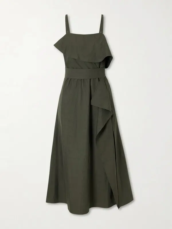 Proenza Schouler White Label Reign Belted Cotton-blend Midi Dress - Green