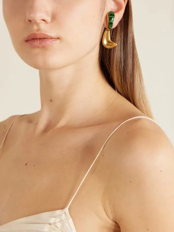 Khaite Cyclone Drop Earrings In Gold-plated Brass And Jade - Green