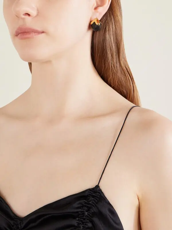 Khaite Lotus Plated And Leather Drop Earrings