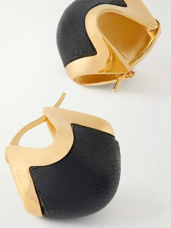 Khaite Lotus Plated And Leather Drop Earrings