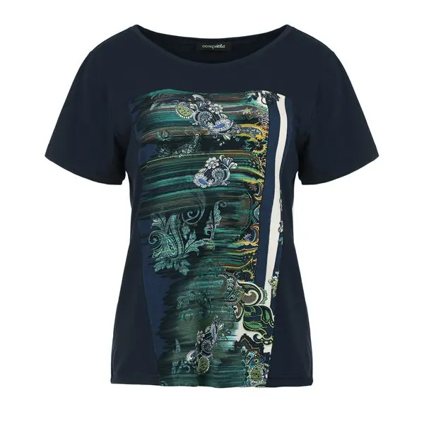 CONQUISTA Artful Green Paisley Print Viscose Jersey Top - Blue