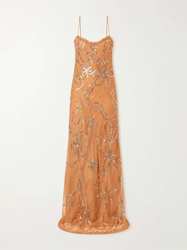 Alix Of Bohemia Athens Paillette-embellished Silk-blend Maxi Dress - Light Brown