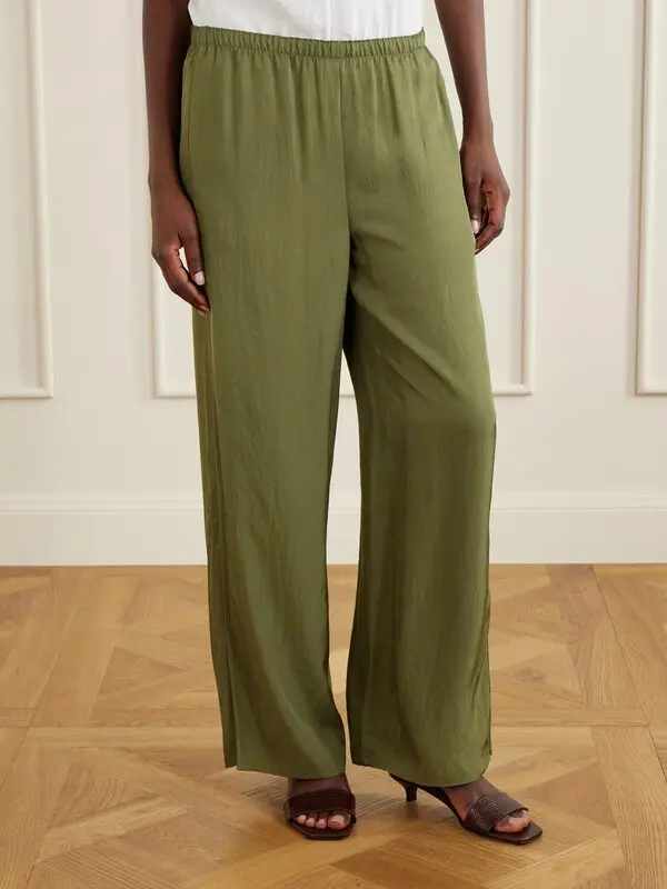 Theory Crepon Wide-leg Pants - Green