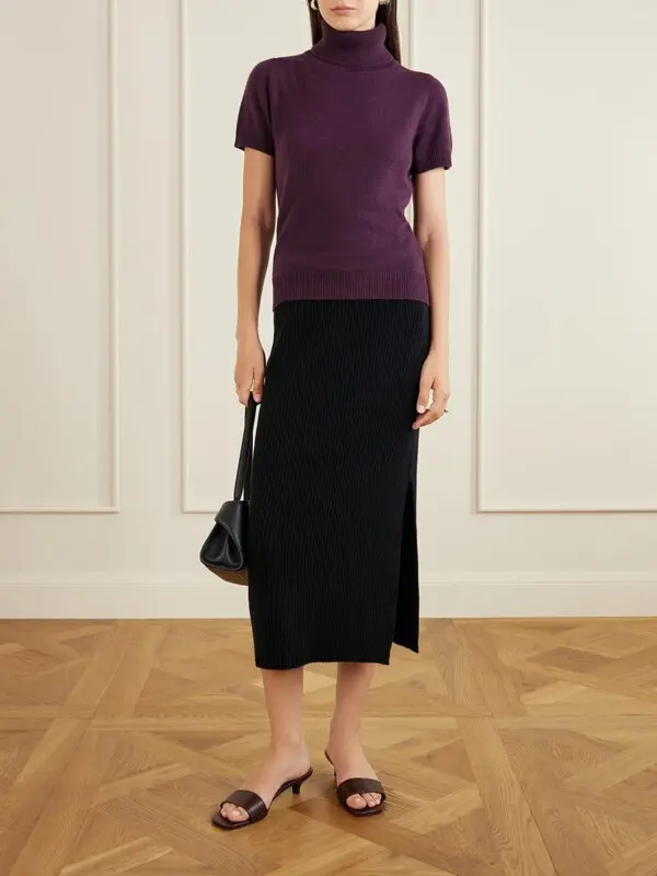 ALLUDE Ribbed Wool And Cashmere-blend Midi Skirt