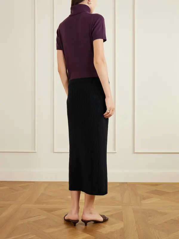 ALLUDE Ribbed Wool And Cashmere Blend Midi Skirt