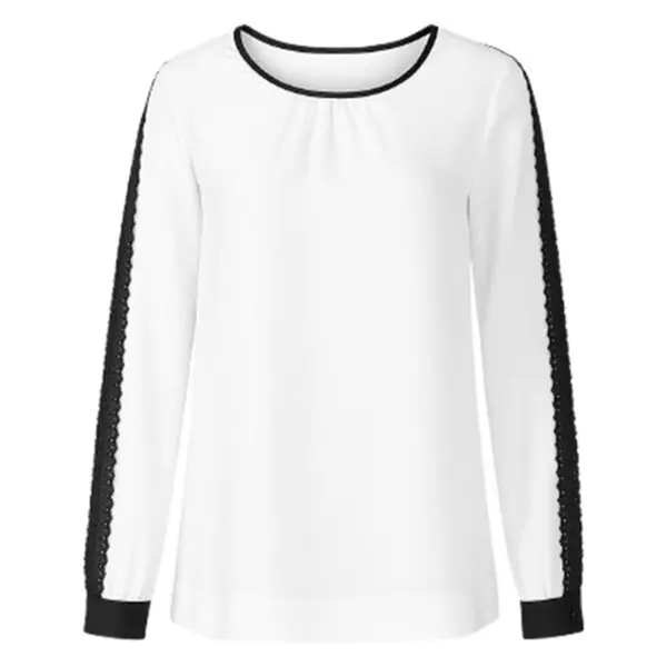 CONQUISTA Neutrals Contrast Ecru Top With Long Sleeves With Lace Detail & Button Fastening At The Nape Fashion - Beige
