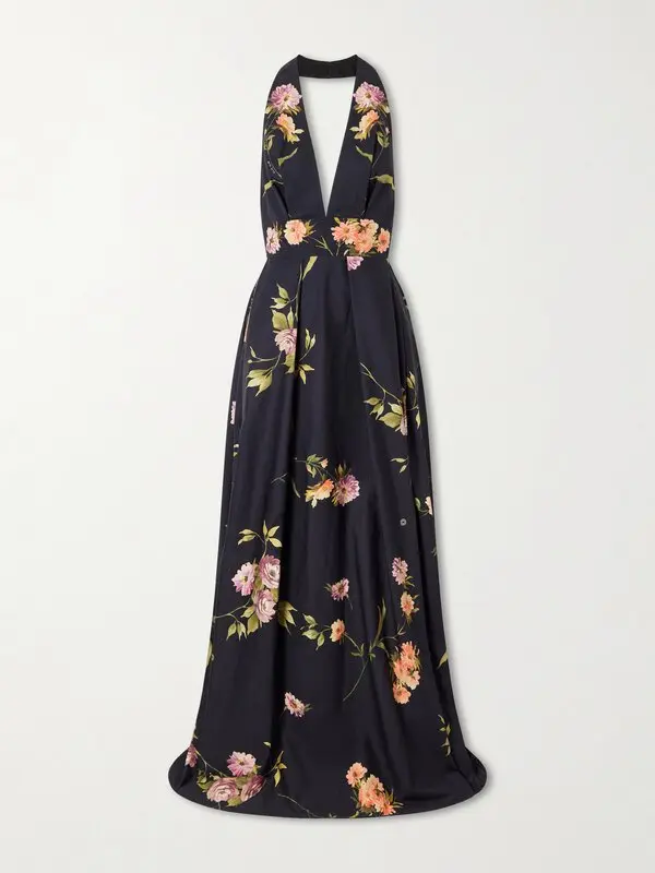 Elie Saab Floral-print Halterneck Gown - Blue