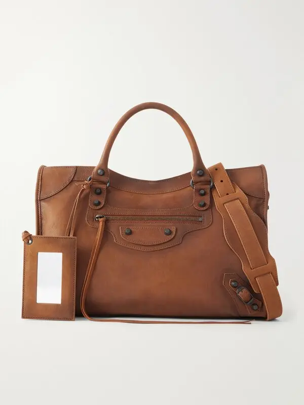 Balenciaga Le City Crinkled-leather Shoulder Bag - Brown