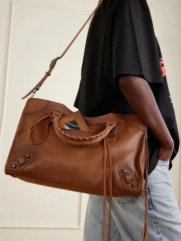 Balenciaga Le City Crinkled-leather Shoulder Bag - Brown