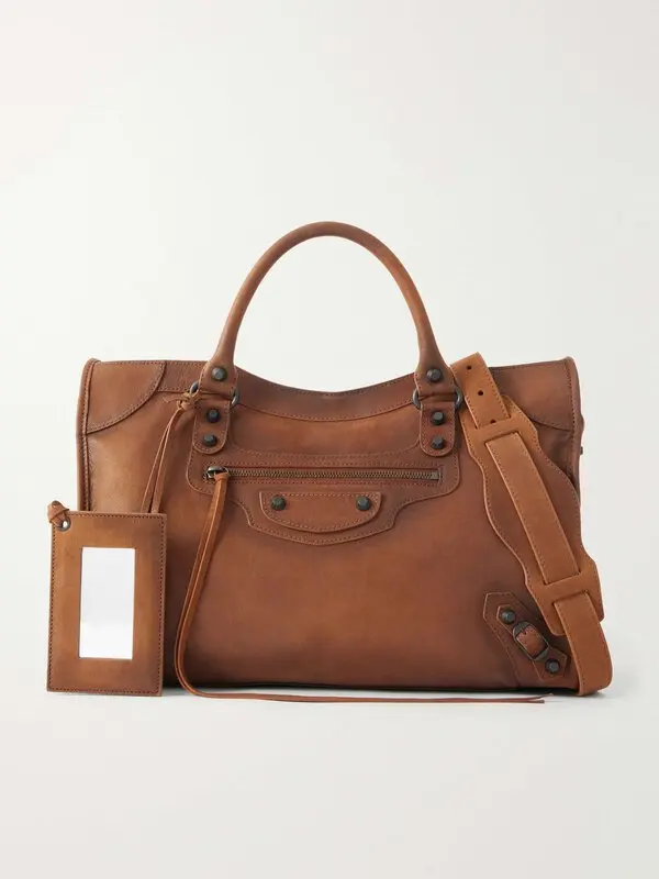 Balenciaga Le City Crinkled-leather Shoulder Bag - Camel