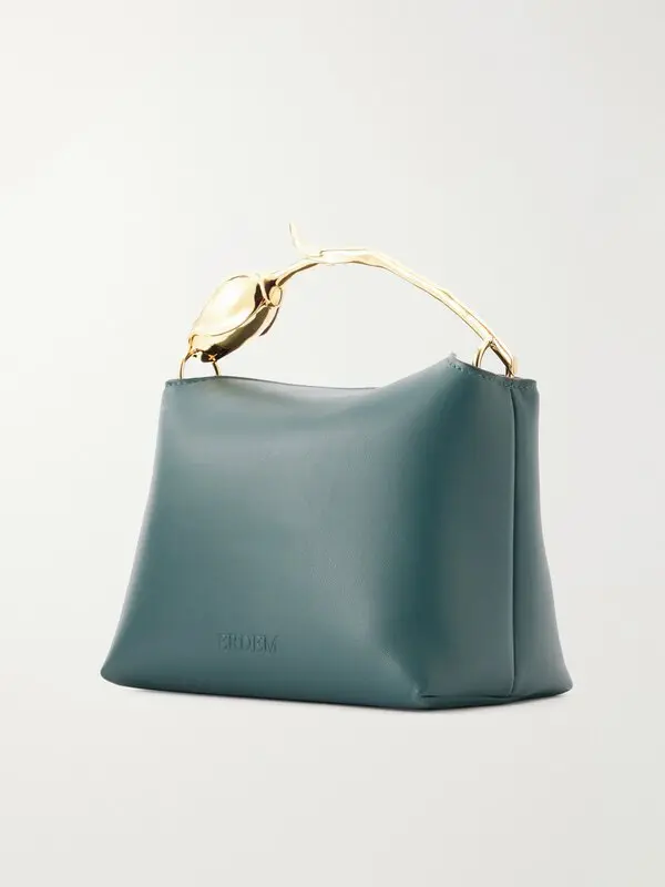 Erdem Bloom Medium Embroidered Leather Clutch With Gold Tone Hoop Handle