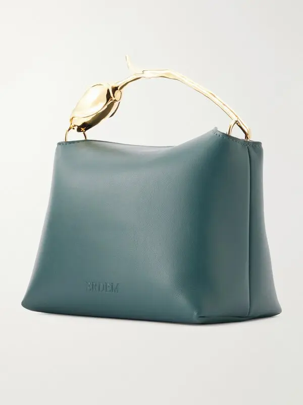 Erdem Bloom Medium Embroidered Leather Clutch With Gold Tone Hoop Handle