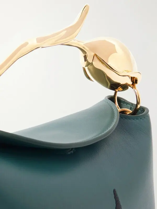 Erdem Bloom Medium Embroidered Leather Clutch With Gold Tone Hoop Handle