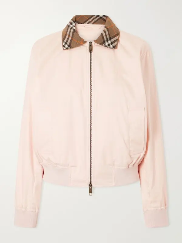 Burberry Hayfield Knitted Check-trimmed Cotton-poplin Bomber - Pink