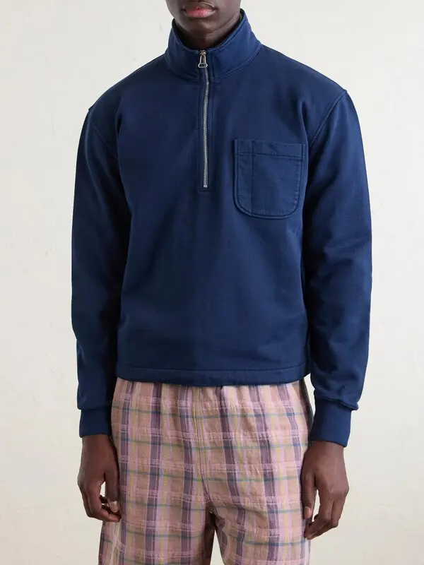 DRAKE'S Cotton-jersey Half-zip Sweatshirt