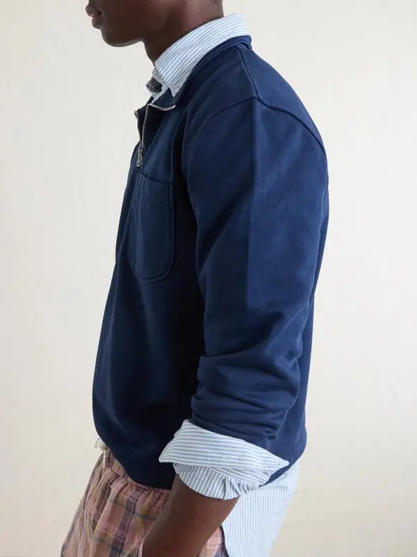 DRAKE'S Cotton-jersey Half-zip Sweatshirt