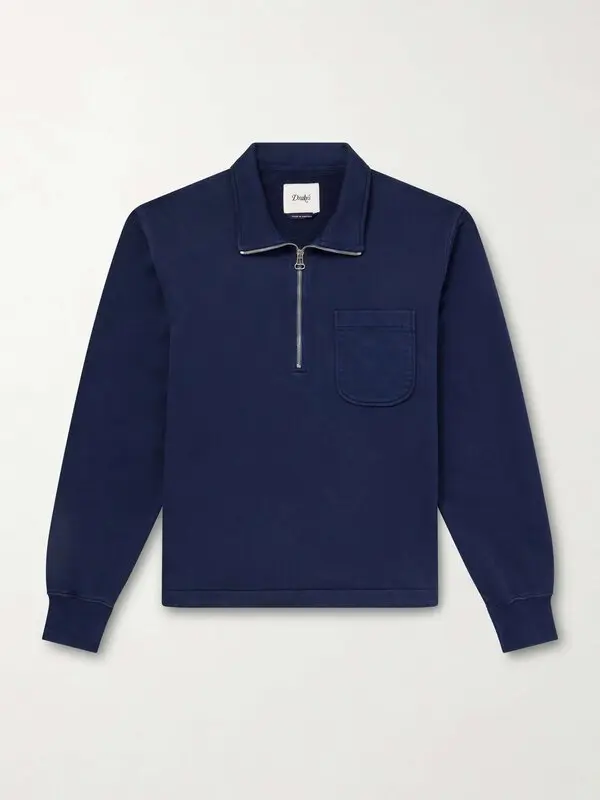 DRAKE'S Cotton-jersey Half-zip Sweatshirt - Navy