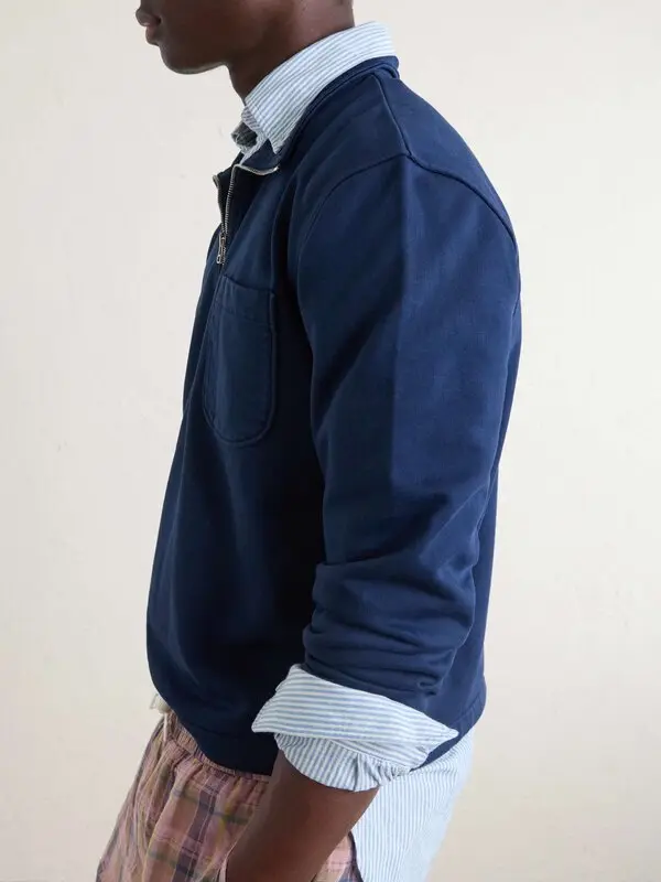 DRAKE'S Cotton-jersey Half-zip Sweatshirt
