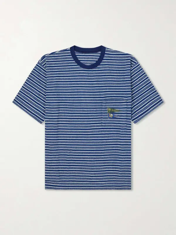 Kapital Logo-appliquéd Striped Cotton-jersey T-shirt - Blue