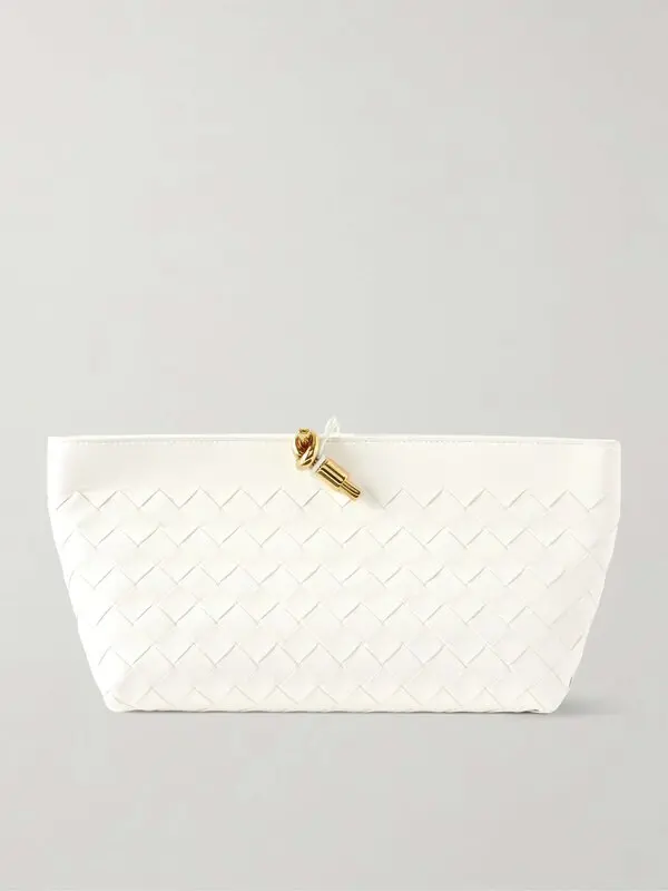 Bottega Veneta Andiamo Intrecciato Leather Pouch - White