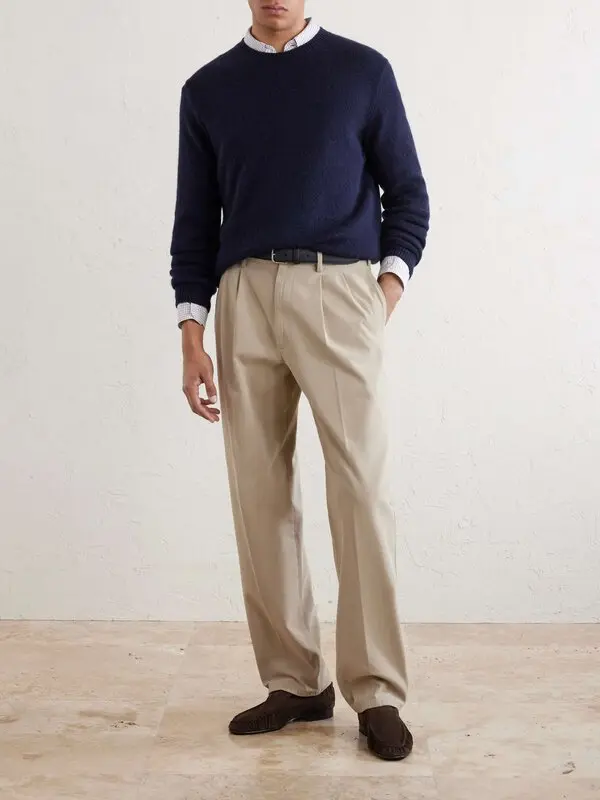 THE ROW Tomasino Straight-leg Pleated Cotton-twill Trousers