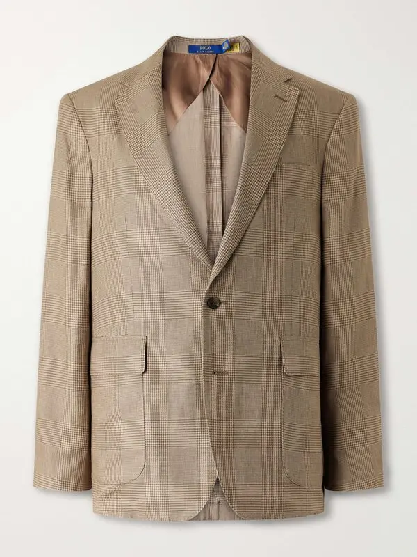 Polo Ralph Lauren Houndstooth Linen-blend Blazer - Beige