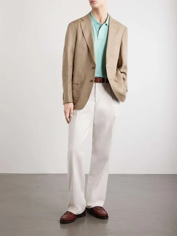 Polo Ralph Lauren Houndstooth Linen-blend Blazer - Beige
