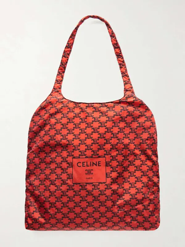 Celine Leather-trimmed Triomphe-printed Shell Tote Bag - Red