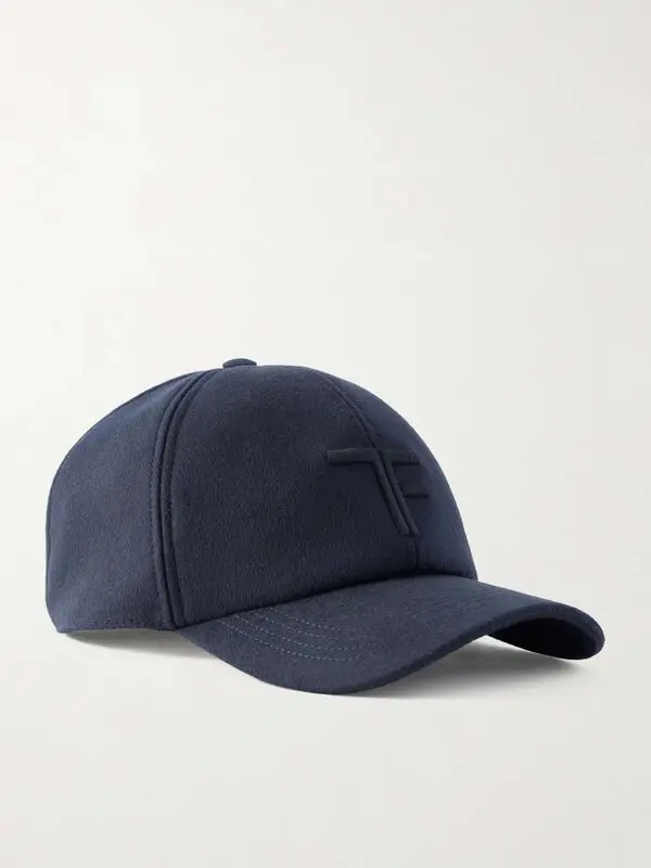 TOM FORD Leather-trimmed Logo-embroidered Cashmere Baseball Cap - Navy
