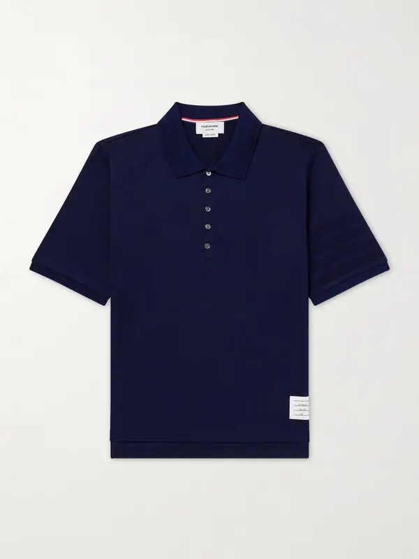 Thom Browne Striped Logo-appliqué Cotton-jersey Polo Shirt - Blue