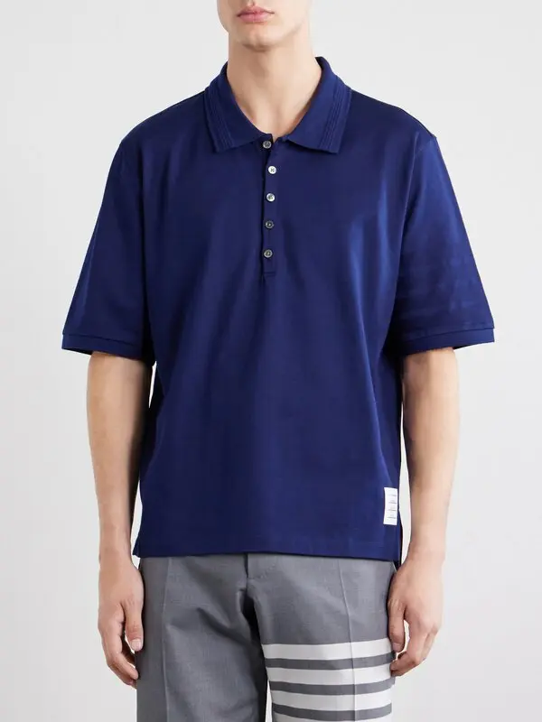 Thom Browne Striped Logo-appliqué Cotton-jersey Polo Shirt