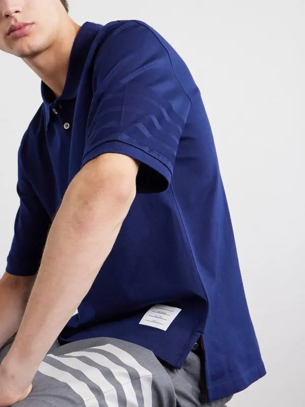 Thom Browne Striped Logo-appliqué Cotton-jersey Polo Shirt