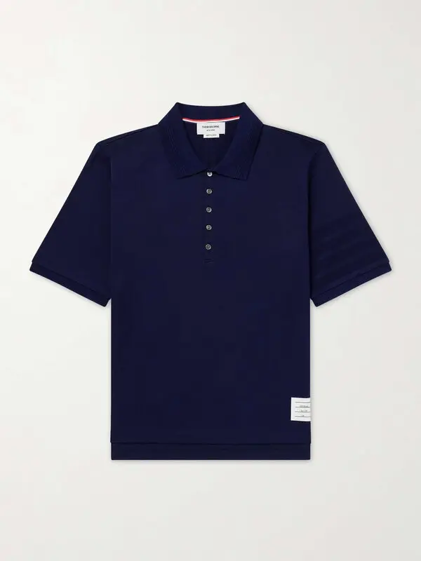 Thom Browne Striped Logo-appliqué Cotton-jersey Polo Shirt - Navy
