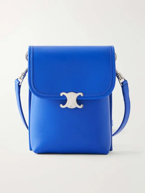 Celine Triomphe-embellished Leather Pouch - Blue