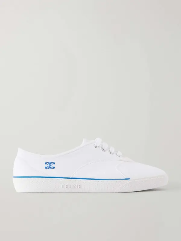 Celine Logo-detailed Suede-trimmed Canvas Sneakers - White