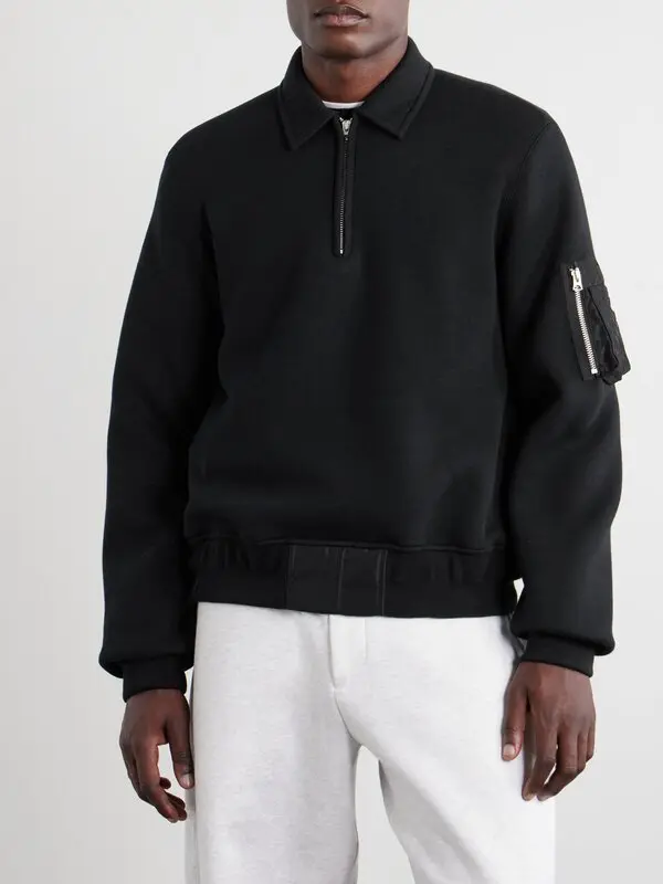 Sacai Cotton-blend Half-zip Sweater - Black