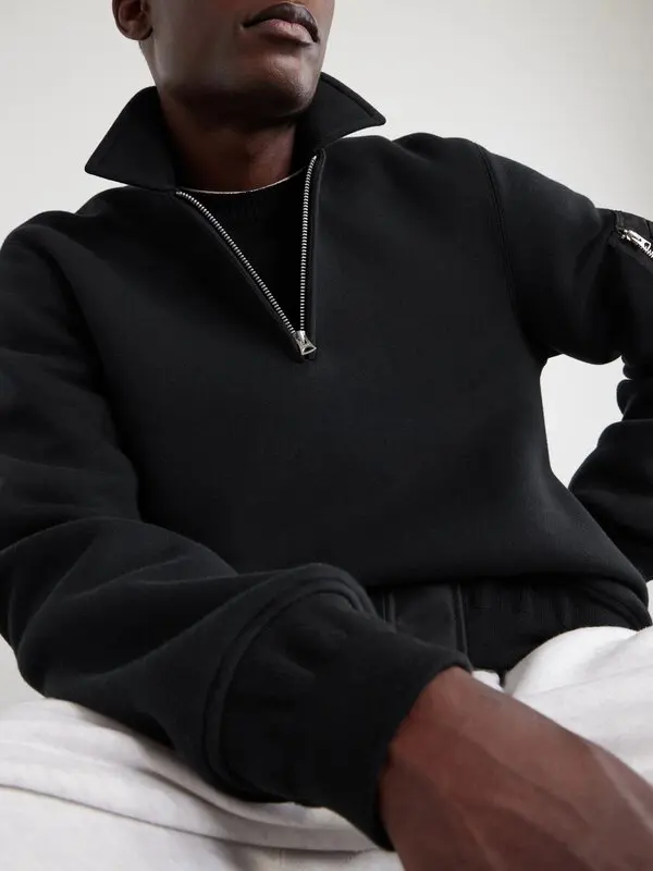 Sacai Cotton-blend Half-zip Sweater - Black