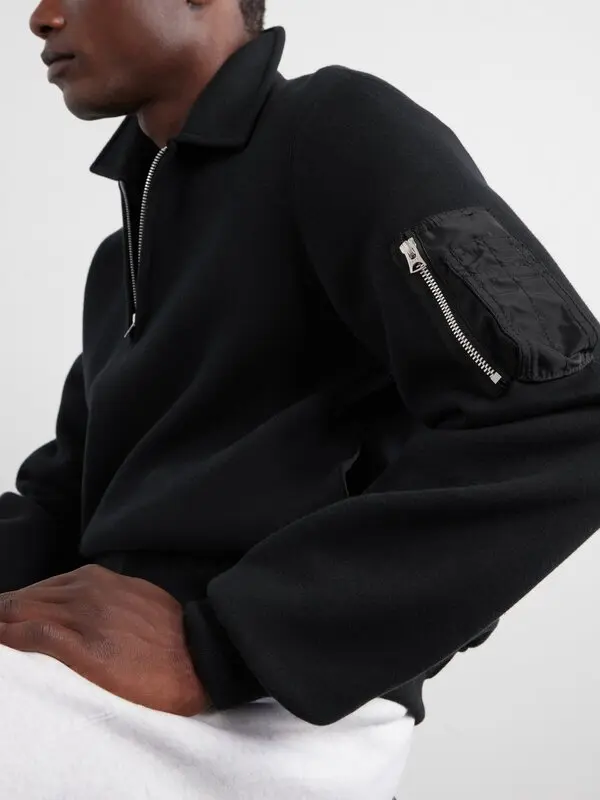 Sacai Cotton-blend Half-zip Sweater - Black