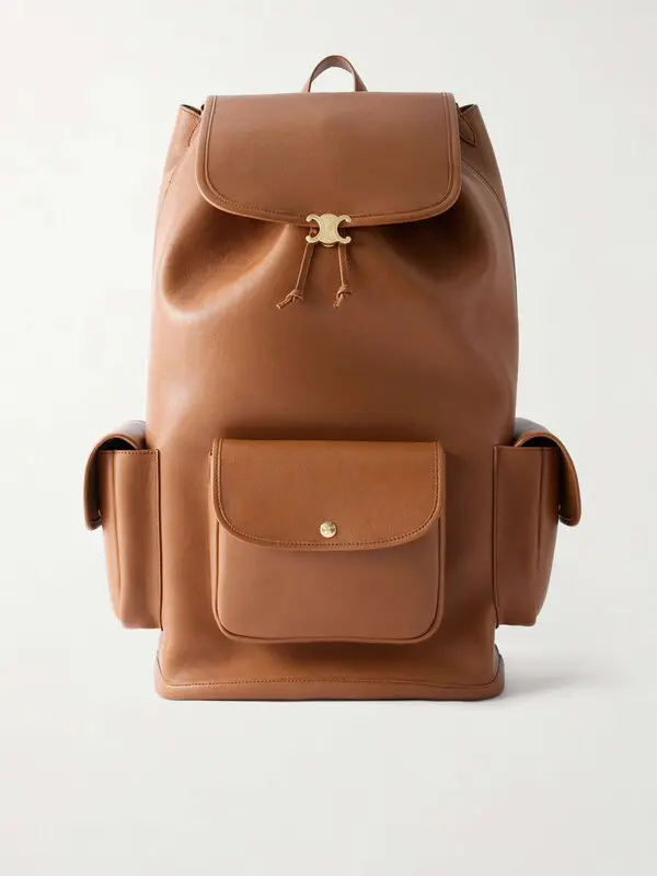 Celine Triomphe-embellished Leather Backpack - Tan
