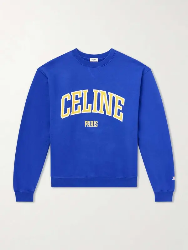 Celine Logo-print Cotton-fleece Sweatshirt - Blue