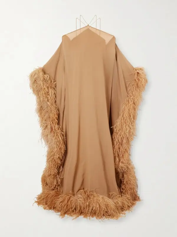 TALLER MARMO Spirit Feather-trimmed Gown - Brown