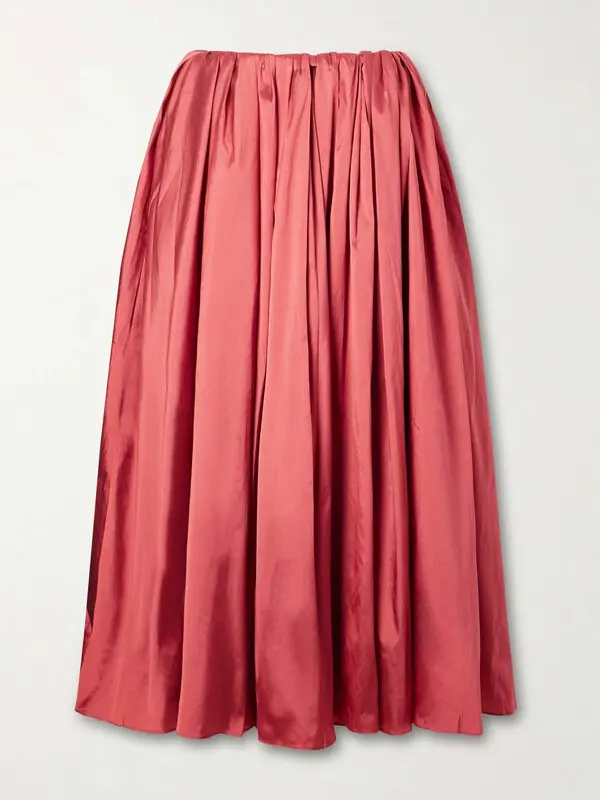 ABADIA Elodie Pleated Duchesse-satin Midi Skirt - Red